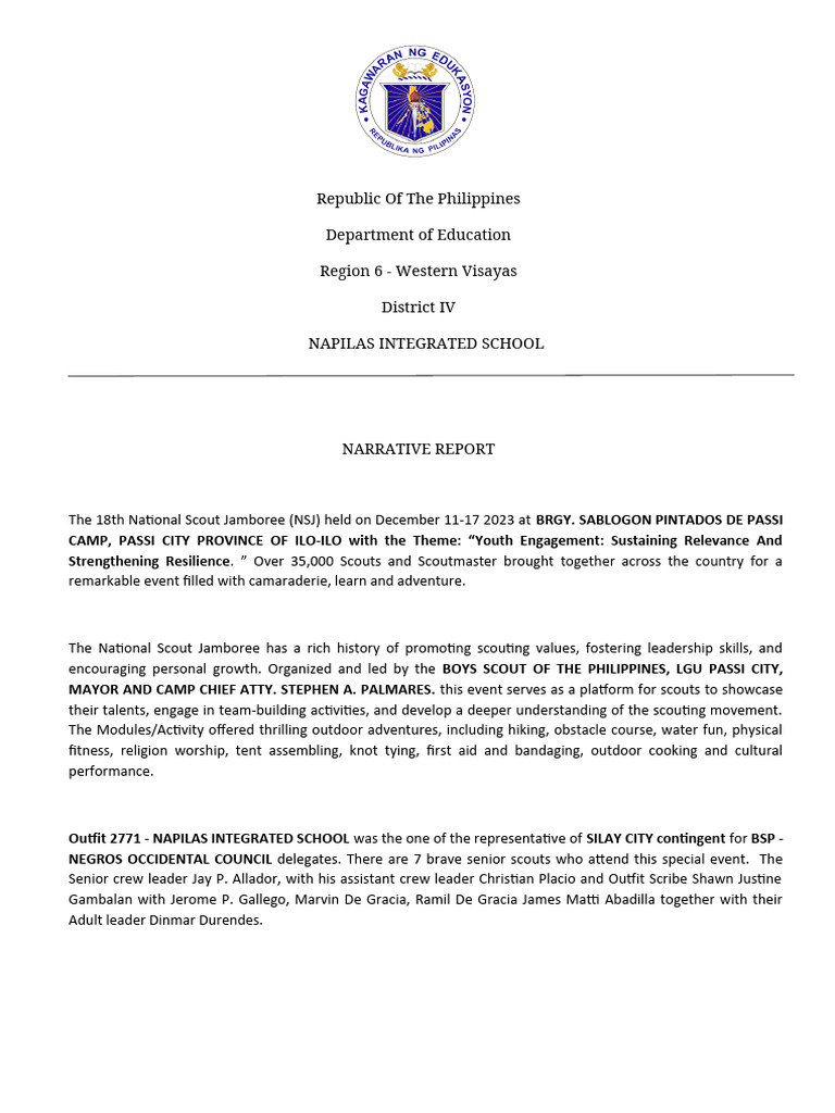 Narrative Report | PDF | Emergency Management | Scouting