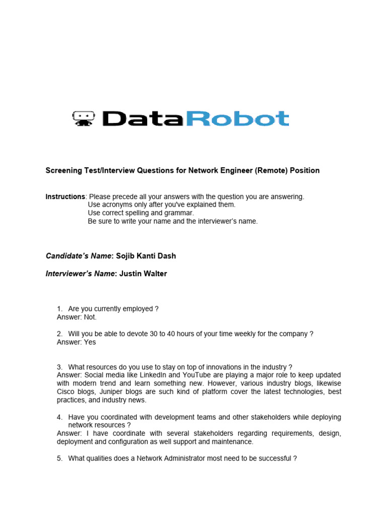 Network Engineer Interview Guide | PDF | Computer Network | Computer ...