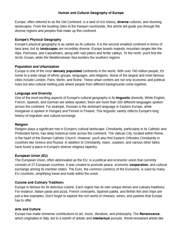 Human and Cultural Geography of Europe | PDF | Europe | European Union