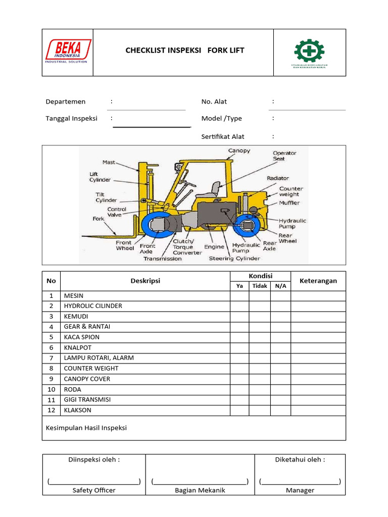 Checklist Inspeksi Forklift Lengkap | PDF