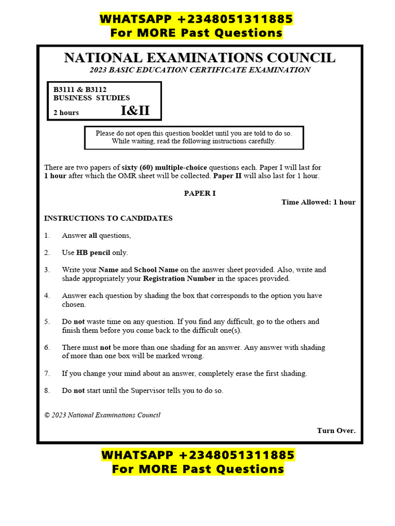 JSS3 NECO BECE Business Studies Past Questions | PDF | Debits And ...