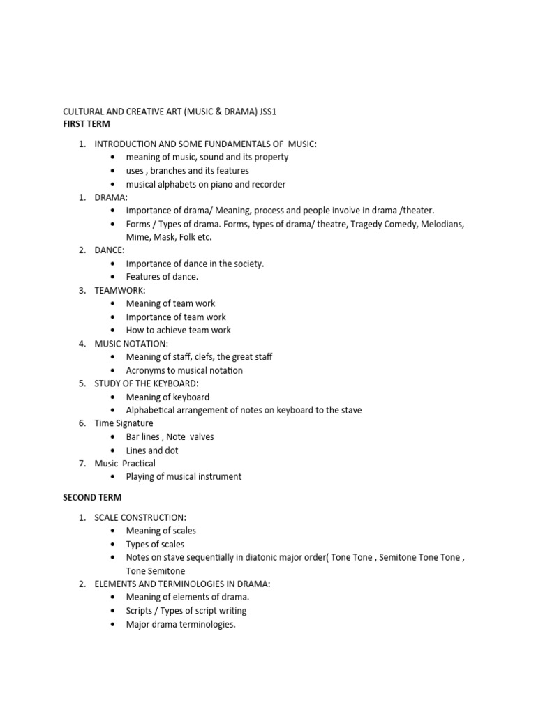 Music and Drama Fundamentals for JSS1 | PDF | Harmony | Chord (Music)