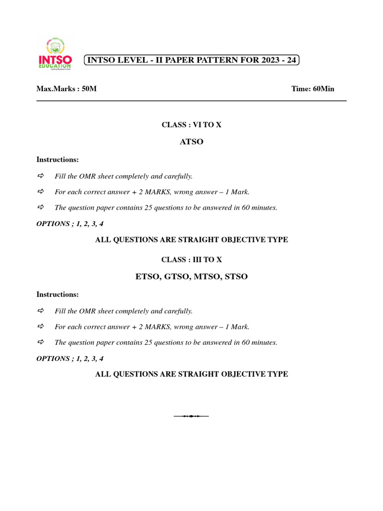 Intso Level - 2 Paper Pattern For 23-24 | PDF