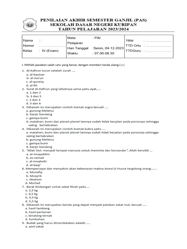 SAS PAI Kelas 6 | PDF | Agama & Spiritualitas
