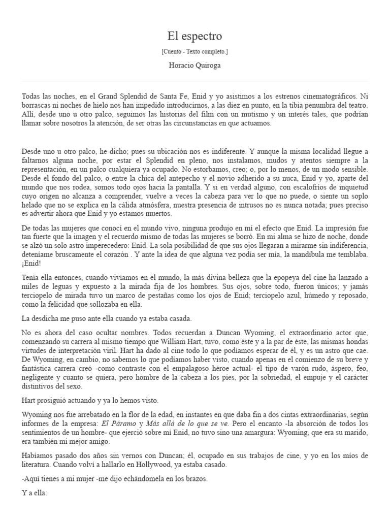 El Espectro - Horacio Quiroga - Ciudad Seva - Luis López Nieves | PDF ...