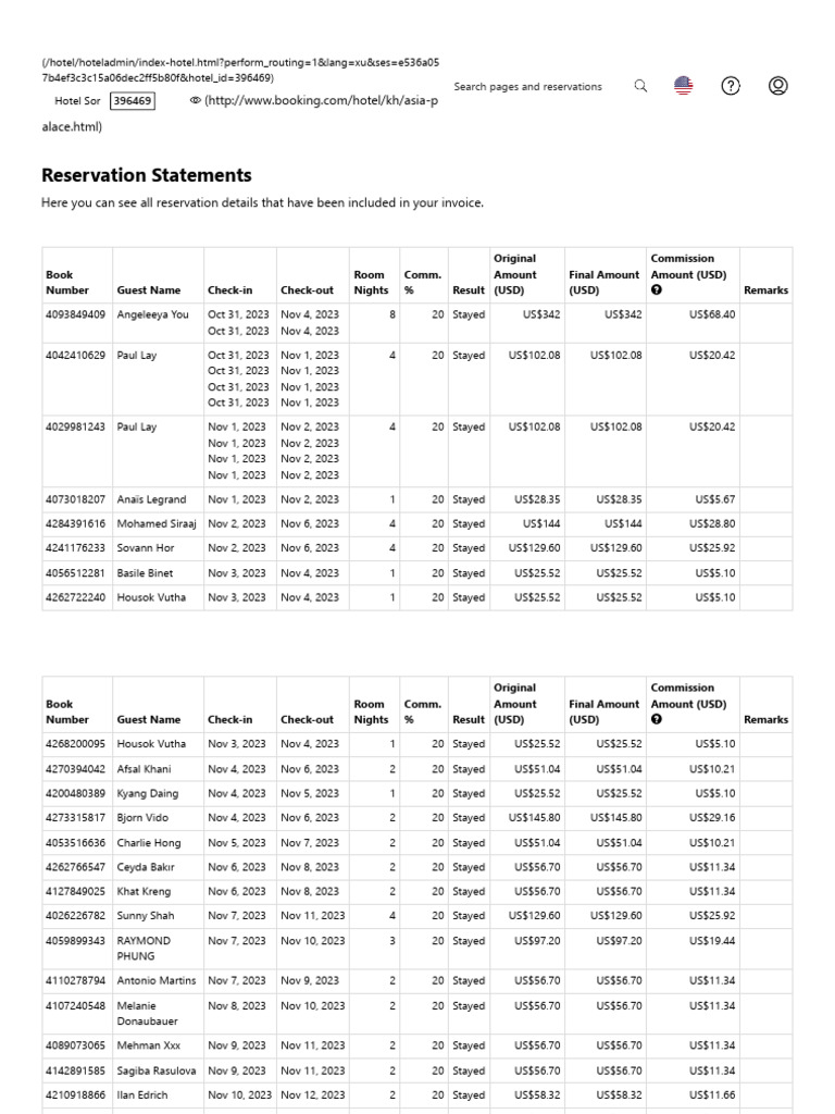 Hotel Sor Reservation Statements | PDF | Hotel | Hospitality Industry