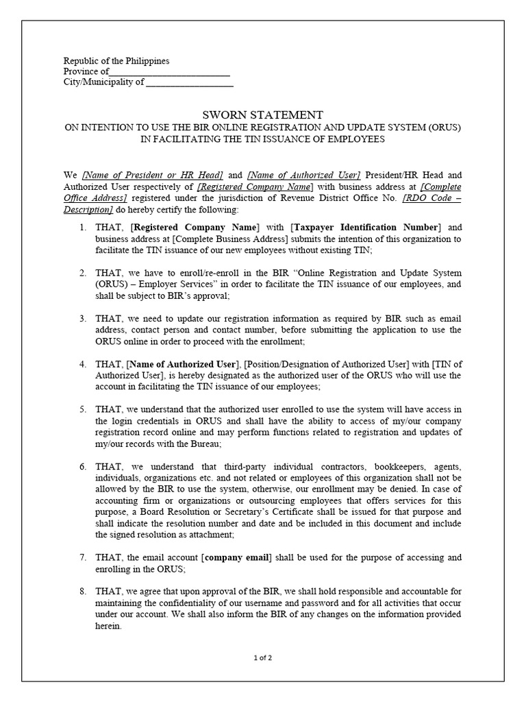 Employer Sworn Statement Template | PDF | User (Computing) | Employment