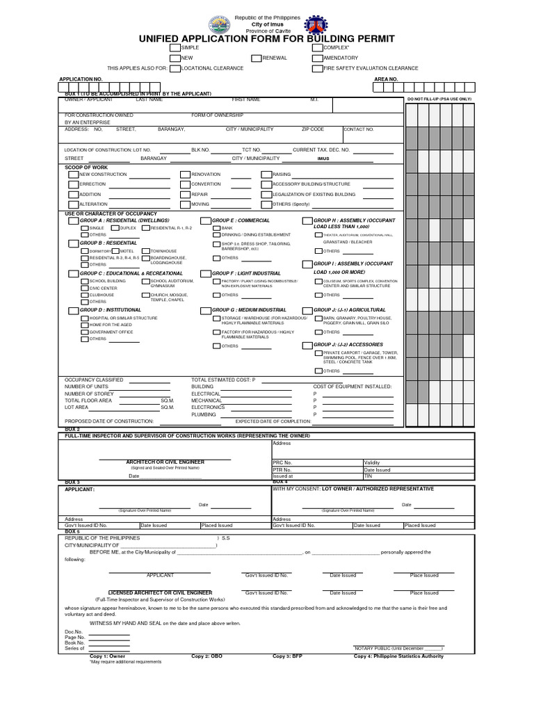 02 Unified Application Form For Building Permit Imus | PDF | Notary Public