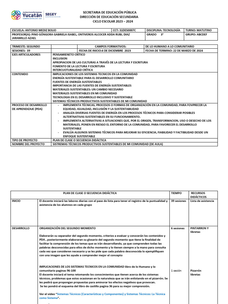 PLAN 2do. M TEC 3 23-24 | PDF | Desarrollo sostenible | Sustentabilidad