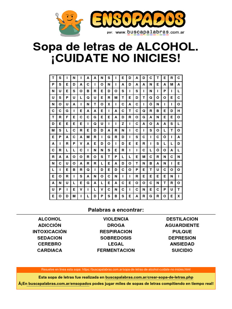 Sopa de Letras de Alcohol Cuidate No Inicies | PDF | Psiquiatría de ...