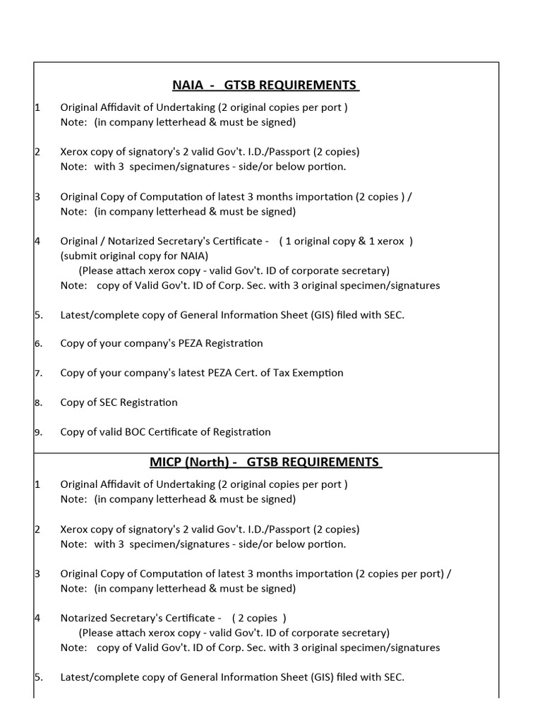 GTSB Requirements | PDF | Identity Document | Legal Documents