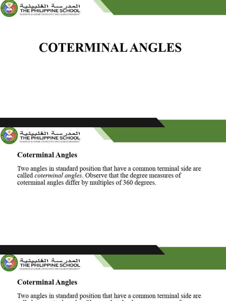 Geometry: Coterminal Angles & Sectors | PDF | Angle | Circle