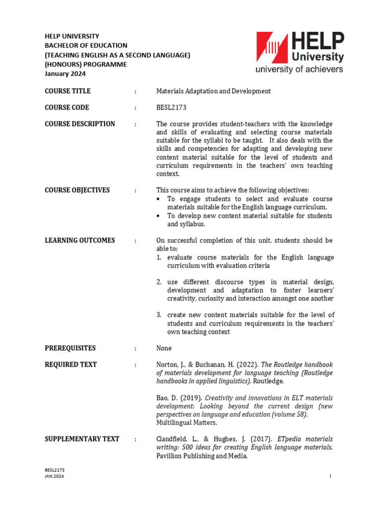 BESL 2173 Course Overview and Assignment Brief | PDF | English As A Second Or Foreign Language ...