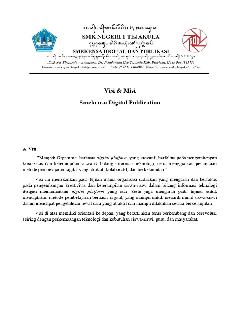 Visi Misi Proker Tabel SDP Rev1 2024 | PDF