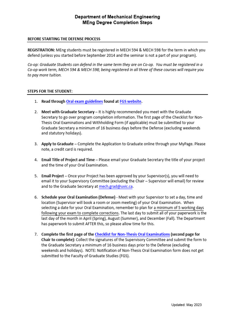 MEng Completion Steps Summer2023 | PDF | Thesis