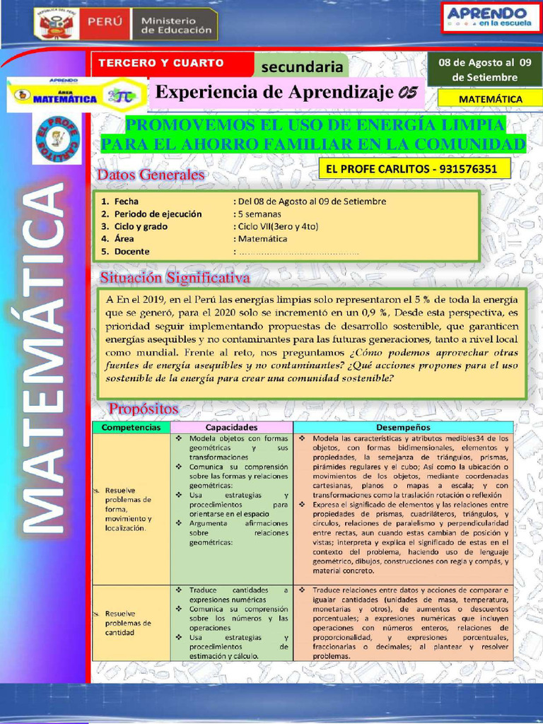 Experiencia de Aprendizaje 5 - Ciclo Vii-3ero y 4to Grado - Matematica - 00001 | PDF