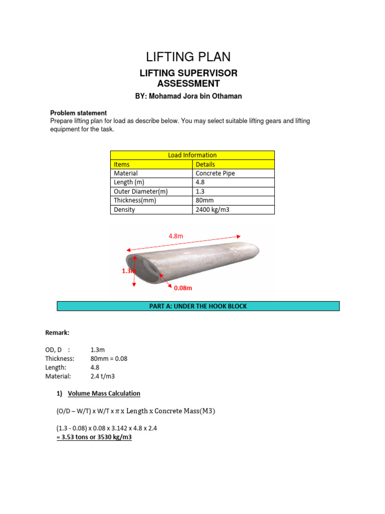 Lifting Plan for Concrete Pipe Handling | PDF | Crane (Machine) | Equipment