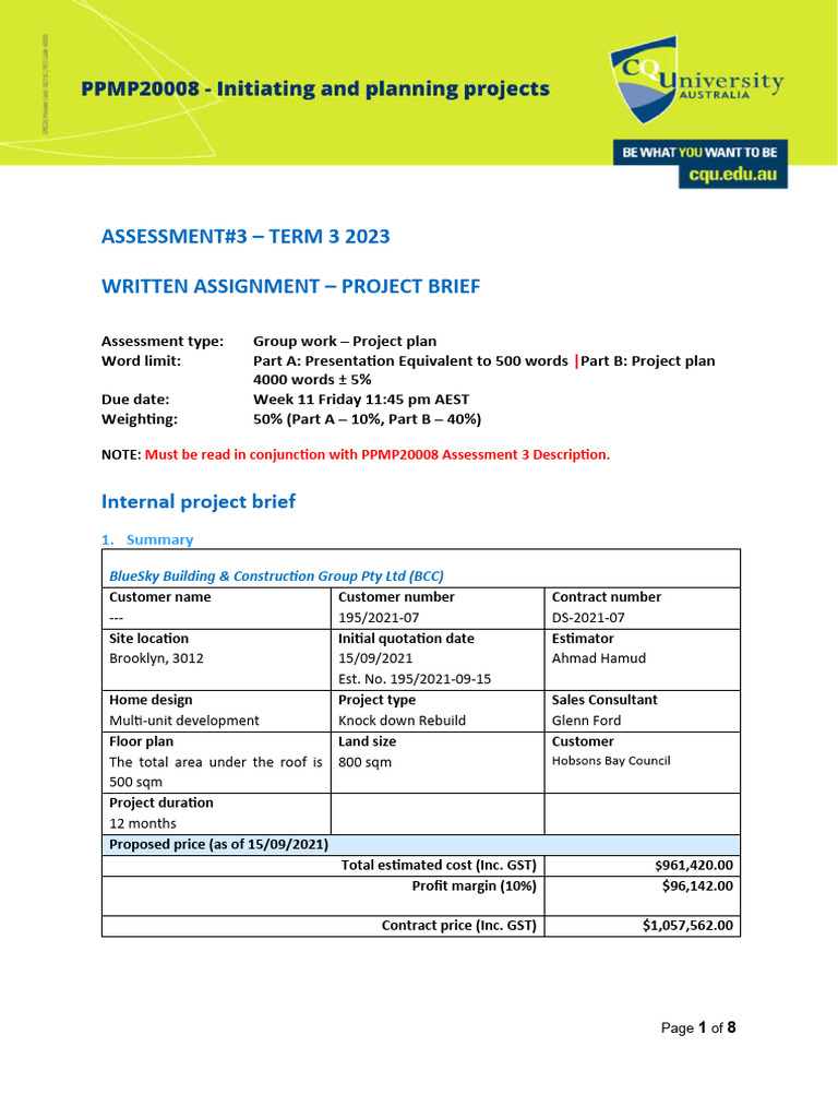 PPMP20008 T3 2023 Assessment 3 Project Brief | PDF | Framing ...