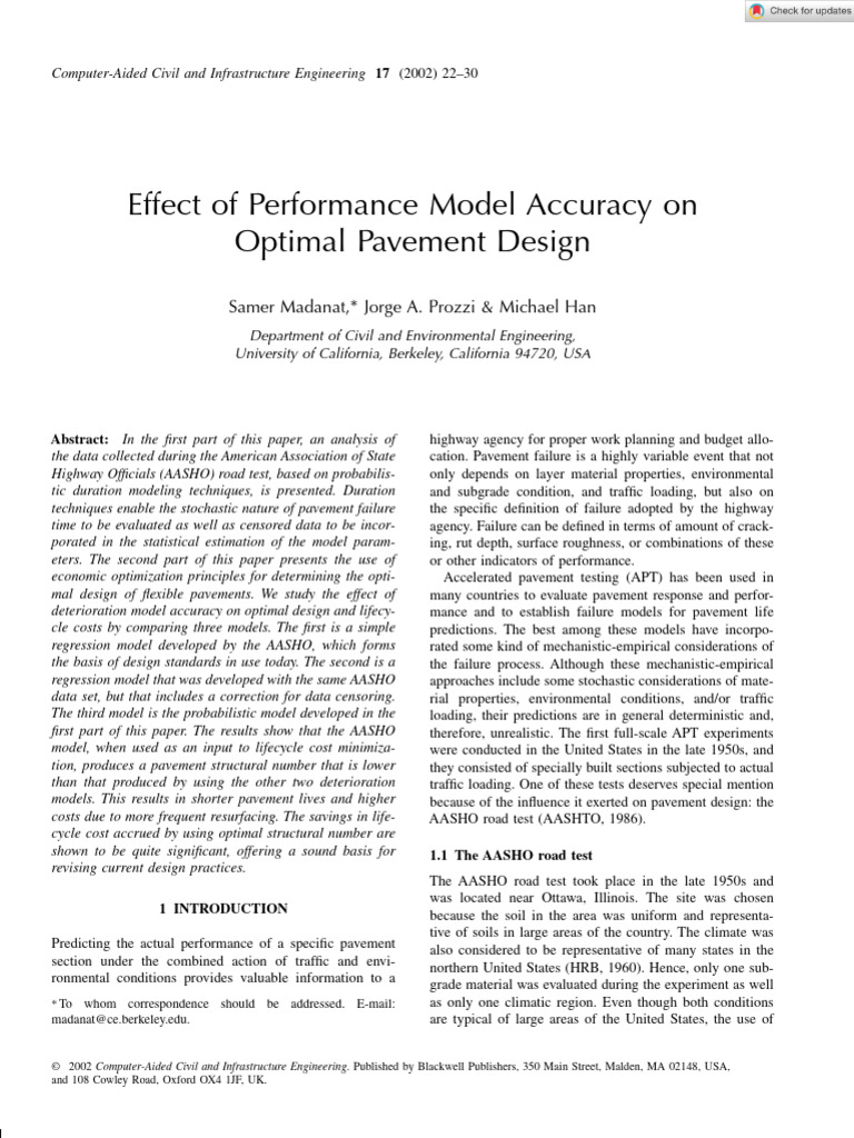 Computer Aided Civil Eng - 2002 - Madanat - Effect of Performance Model Accuracy On Optimal ...