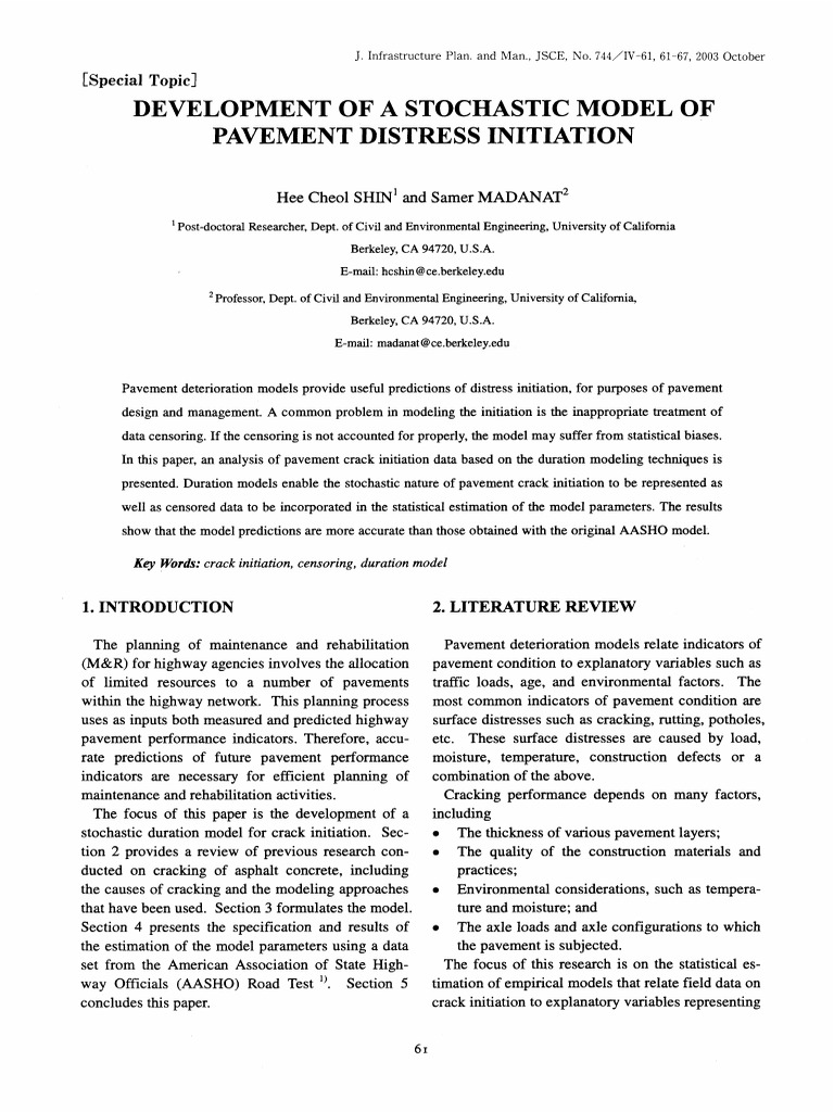 Development of A Stochastic Model OF Pavement Distress Initiation | PDF | Statistics | Road Surface