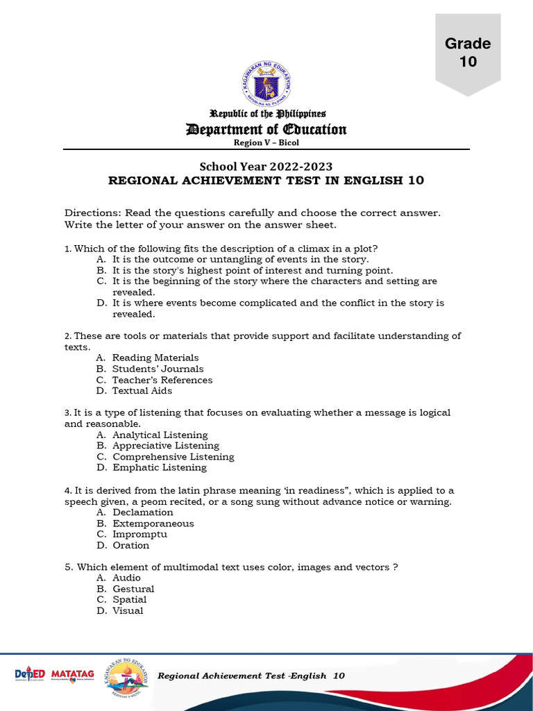 RAT English 10 | PDF | Essays