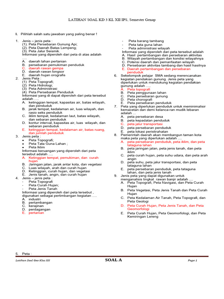 Soal Latihan Peta+Kc | PDF | Sains & Matematika
