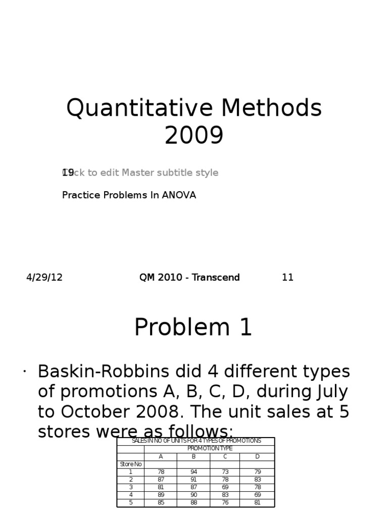 ANOVA Practice Problems for Sales Analysis | PDF