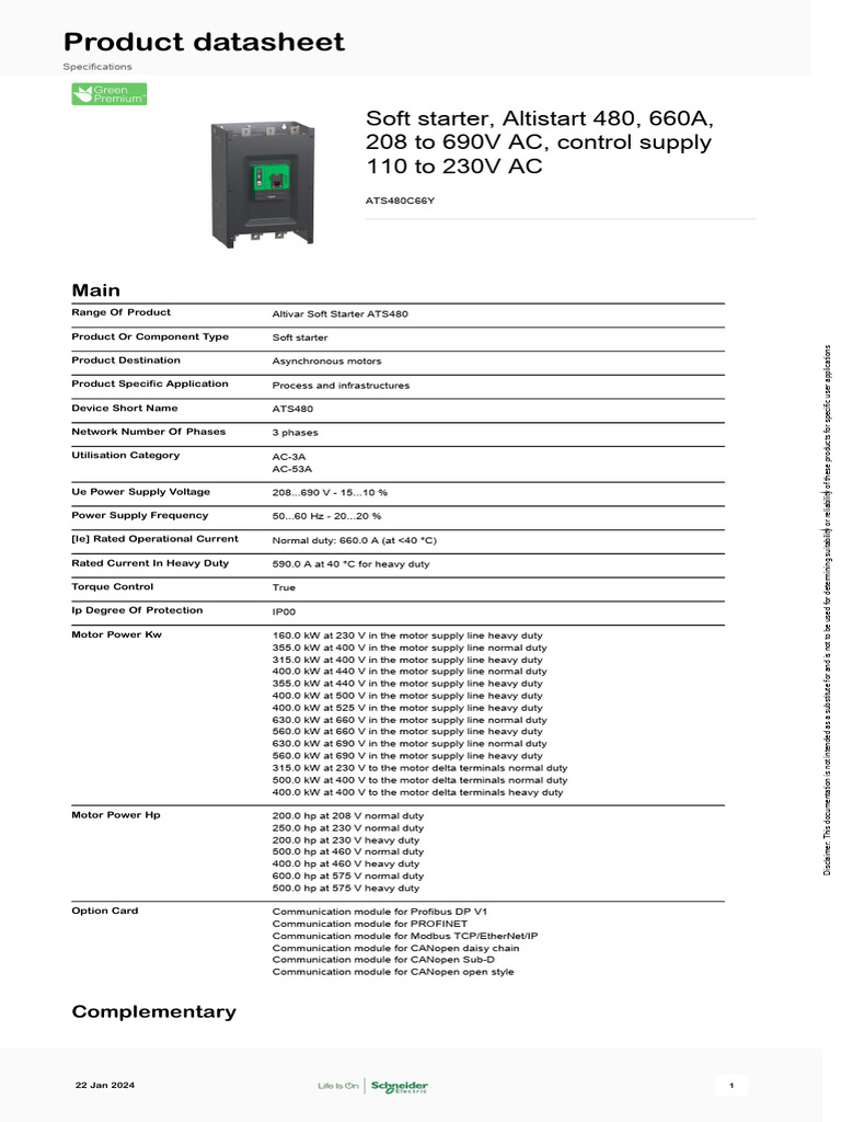 Schneider Electric - Altivar-Soft-Starter-ATS480 - ATS480C66Y | PDF ...