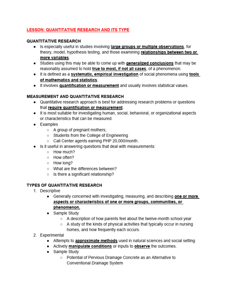 Lesson - Quantitative Research and Its Type | PDF | Quantitative Research | Statistics