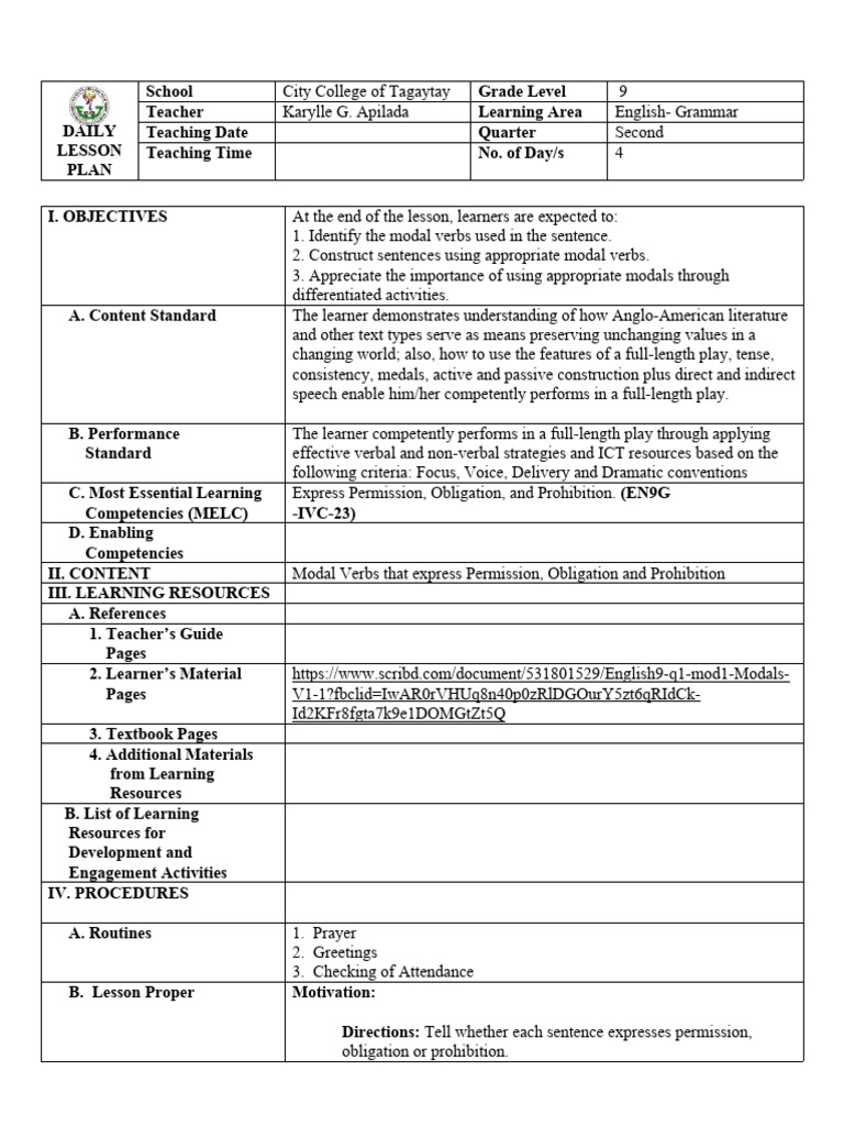 LESSON Exemplar For Demo | PDF | Verb | Learning