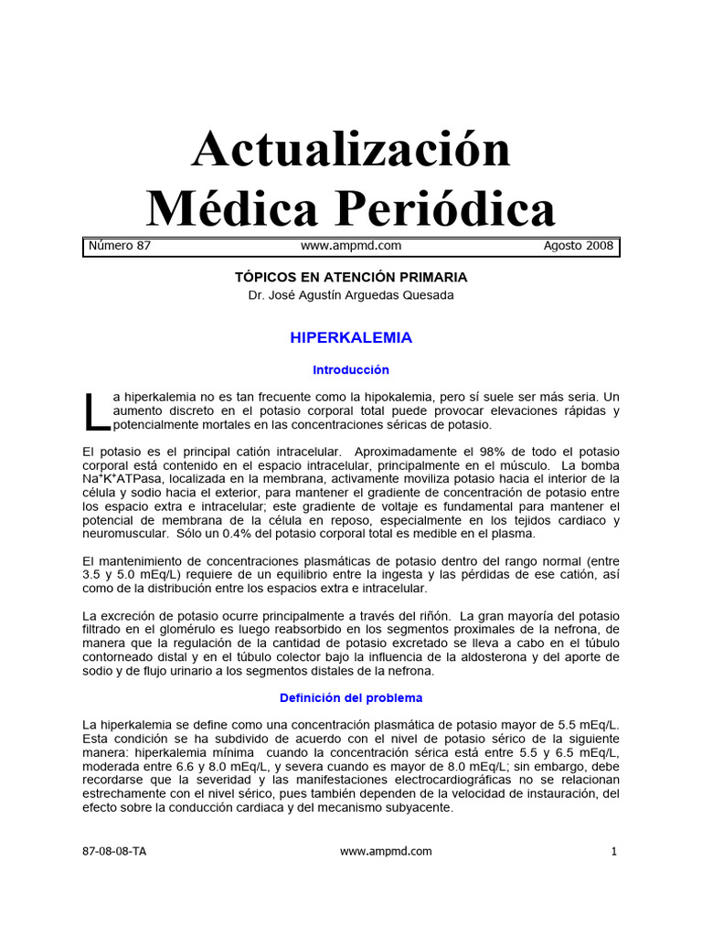 Grados de hiperkalemia y sus causas | PDF | Potasio | Química