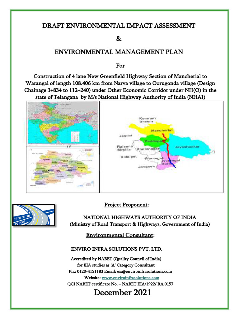 National Highway Authority of India, Mancherial - Warangal - Draft EIA Report | PDF ...