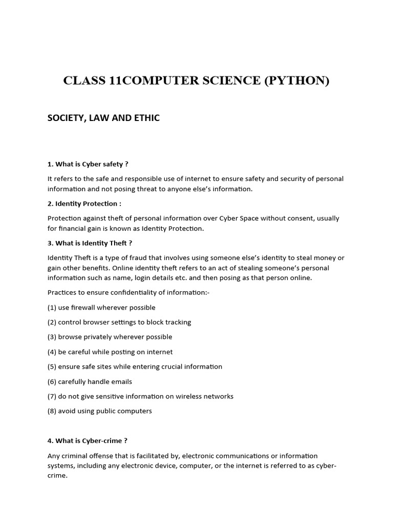 Class 11 Computer Science (Society Law and Ethics) | PDF | Malware ... Class 11 Computer Science (Society Law and Ethics) | PDF | Malware ...