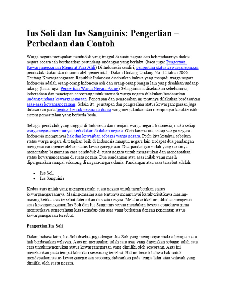 Ius Soli vs Ius Sanguinis: Pengertian dan Contoh | PDF | Ilmu Sosial ...