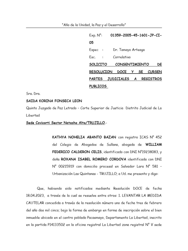 Exp. 01359-2005 Solicito Remitir Partes A Sunarp | PDF | Instituciones ...