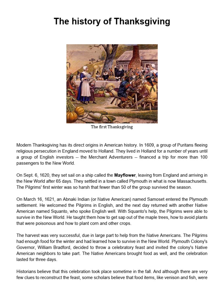 Origins of the First Thanksgiving | PDF | Plymouth Colony | British ...