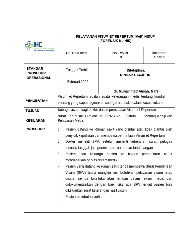 Sop Visum Hidup & Mayat | PDF