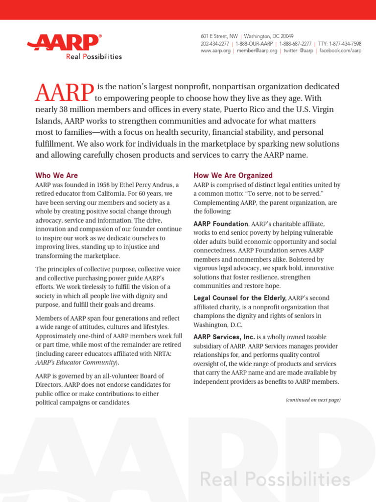 AARP Fact Sheet 6-2018 Print Yourself | PDF | Aarp
