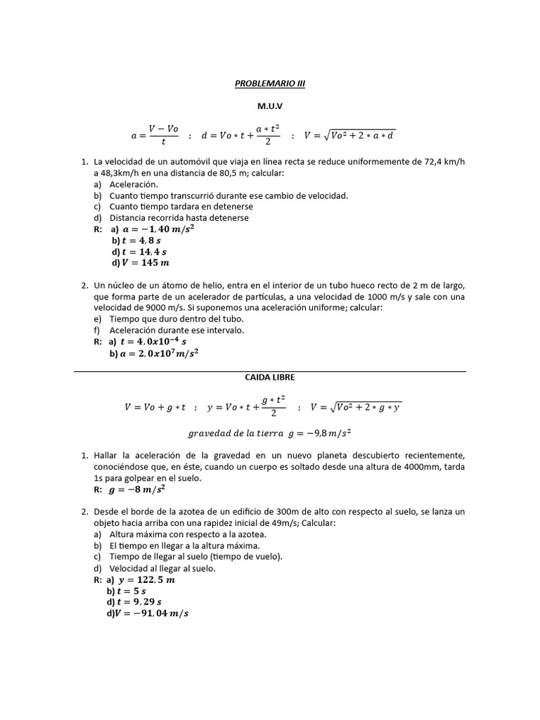Problemario Iii | PDF | Fenomeno fisico | Física