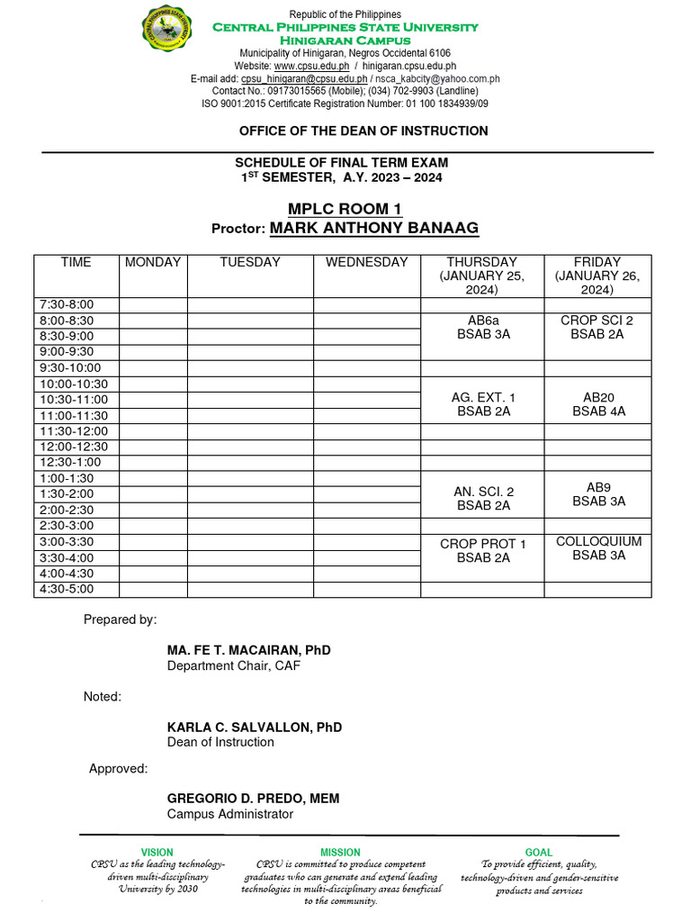 CAF Final Exam Schedule 2023-2024 | PDF | Academia