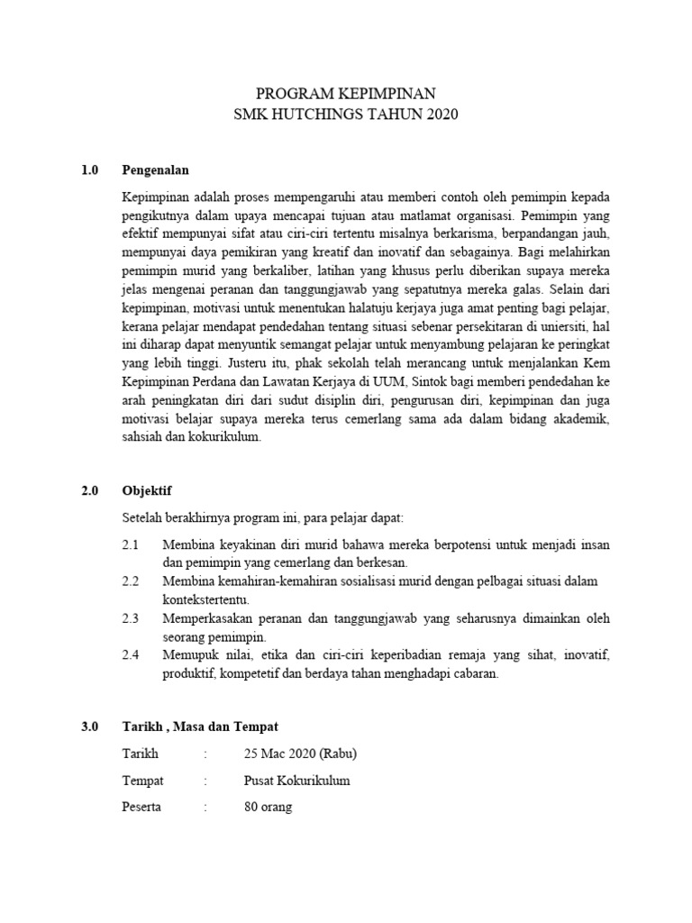 Kertas Kerja Program Kepimpinan SMKH (Pusat Koko) | PDF | Karier & Perkembangan | Sains & Matematika