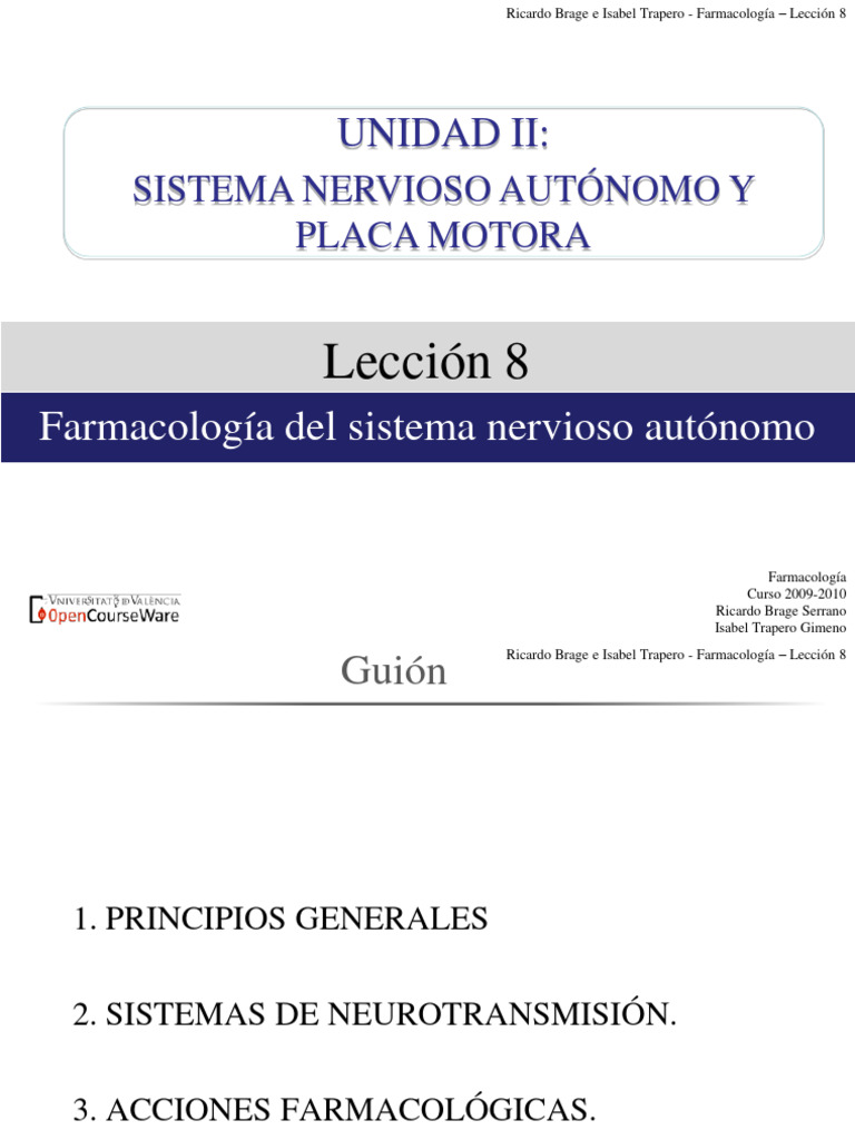 Leccion8.farmacologia General Del Sna | PDF | Acetilcolina | Sistema nervioso autónomo
