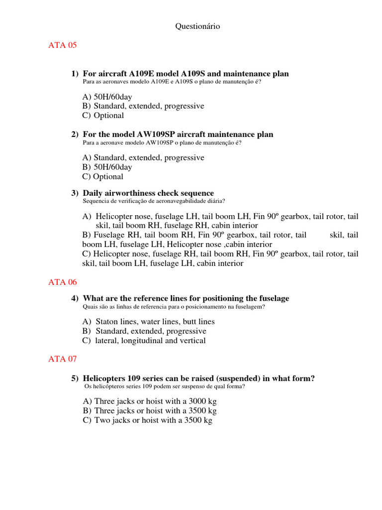Questionário Prova ATA 05, 06, 07, 08, 09, 10 e 12-1 | PDF | Empennage ...