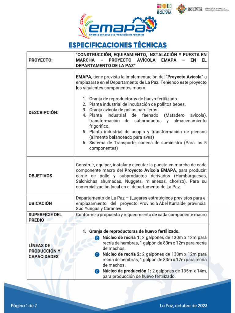 Especificaciones Tecnicas Construccion Equipamiento Instalacion y Puesta en Marcha Proyecto ...