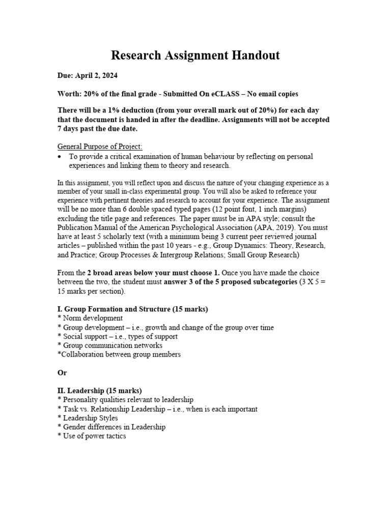 3430N Winter 2024 Assignment Handout | PDF | Apa Style | American ...