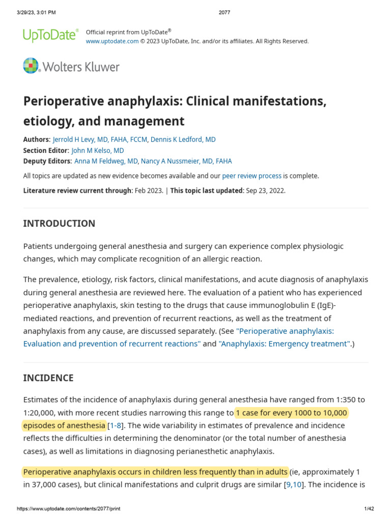 Perioperative Anaphylaxis | PDF | Allergy | Anesthesia