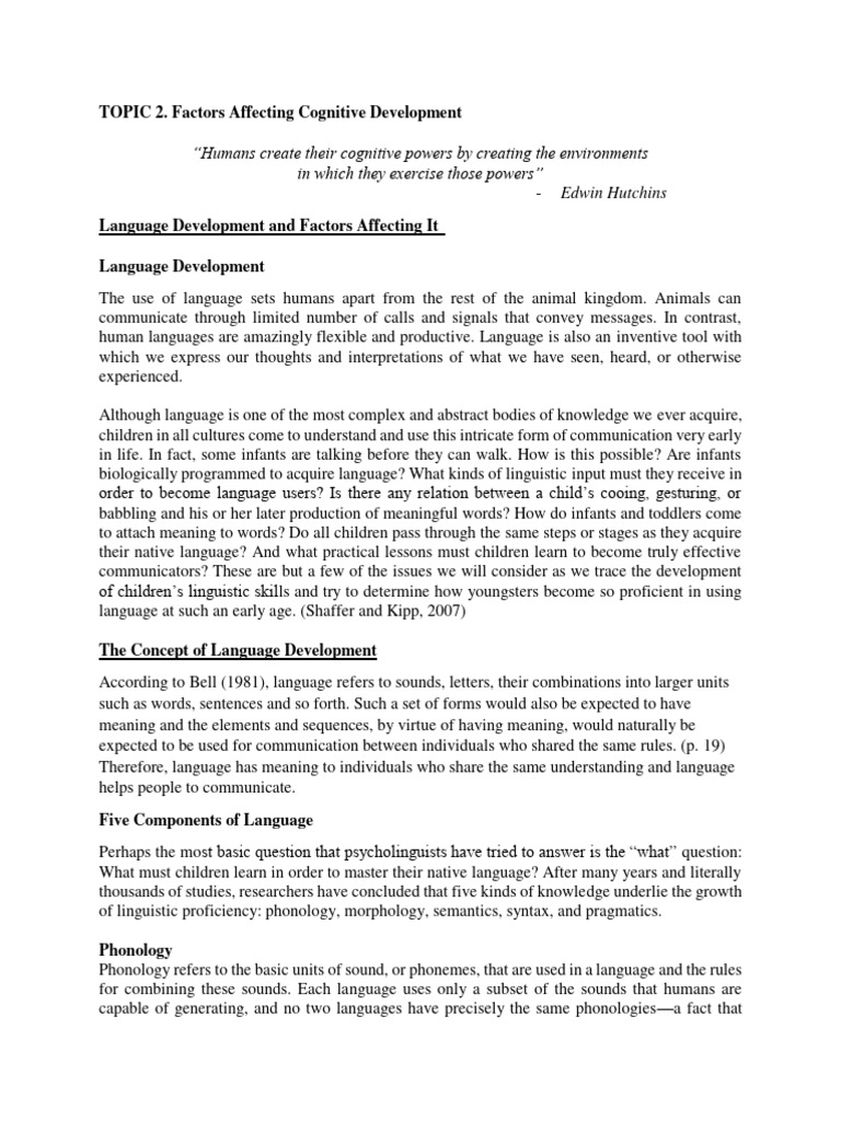 Topic 2. Factors Affecting Cognitive Development | PDF | Language Development | English Language