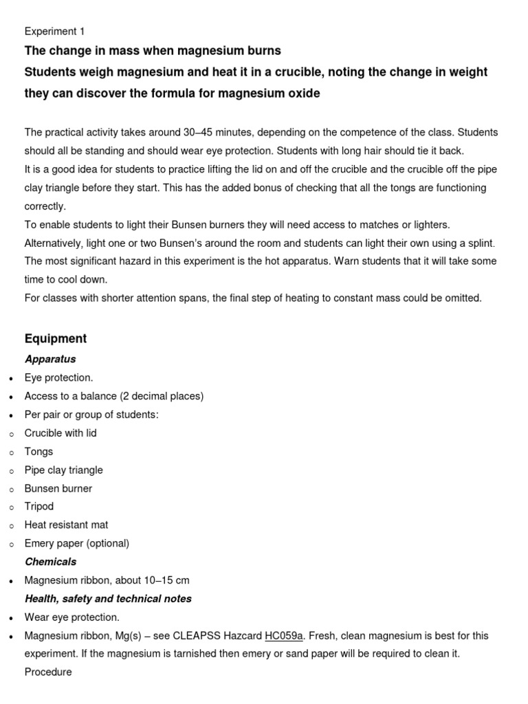 Experiment 1 MgO & SuSO4 | PDF | Magnesium | Chemistry