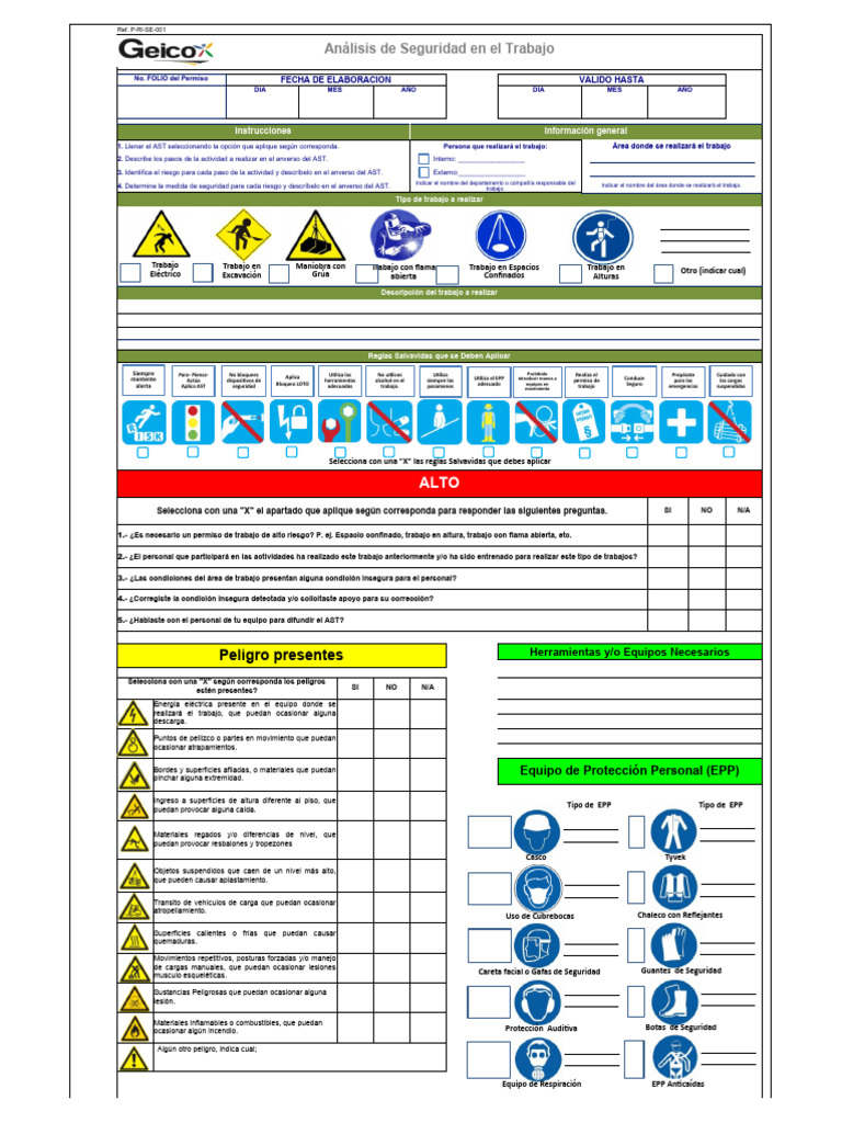 F-RI-SE-029 Análisis de Seguridad en El Trabajo (AST) | PDF