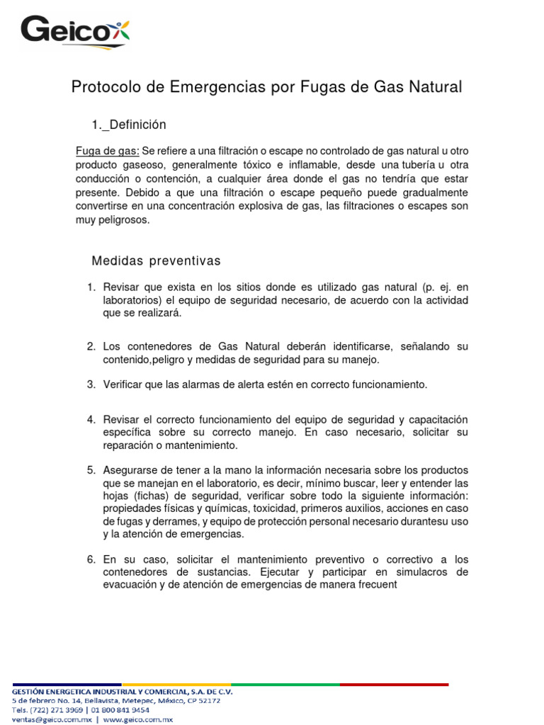 Protocolo de Emergencias Gas Natual | PDF | Laboratorios | Gases